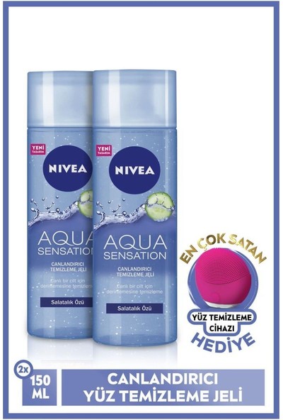 Nıvea Aqua Sensation Canlandırıcı Yüz Temizleme Jeli 2X200ML ve Forever Yüz Temizleme Cihazı Nıvea Aqua Sensation Canlandırıcı Yüz Temizleme Jeli 2X200ML ve Forever Yüz Temizleme Cihazı