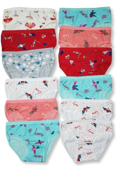 12 Adet Kız Çocuk Desenli Slip Külot