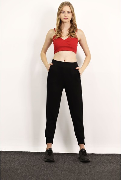 Siyah Paça Lastikli Eşofman Altı