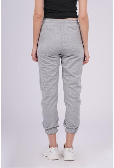 Gri Cepli Paça Lastikli Eşofman Altı