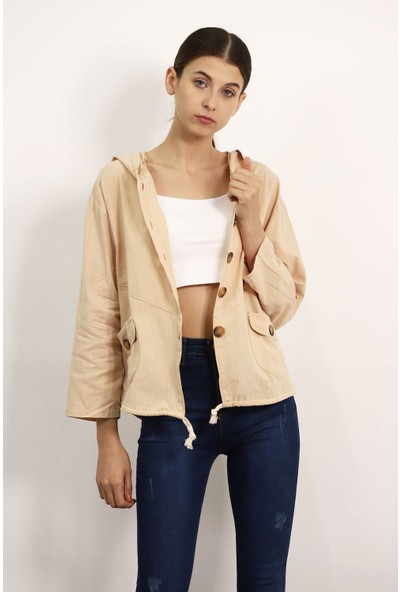 Pudra Ön Cepli Kapşonlu Ceket