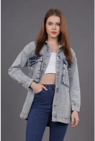 A.mavı Ön Cepli Kot Ceket