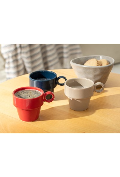 English Home Misteri Seramik 3'lü Espresso Bardağı 105 ml Krem-Mavi-Kırmızı