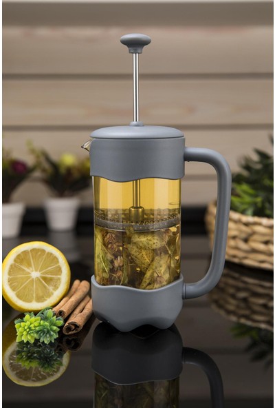 Doreline Leon Borasilikat Cam Bitki Çayı Kahve Demliği Gri Lüx French Press 350 ml Doreline Leon Borasilikat Cam Bitki Çayı Kahve Demliği Gri Lüx French Press 350 ml