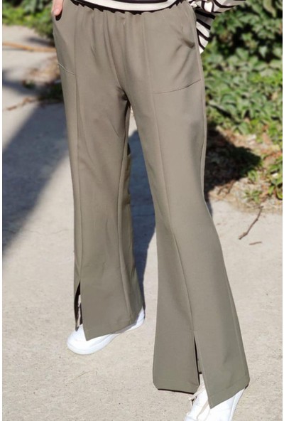 Haki Yırtmaclı Cepli Yükek Bel Bayan Pantolon Haki Yırtmaclı Cepli Yükek Bel Bayan Pantolon