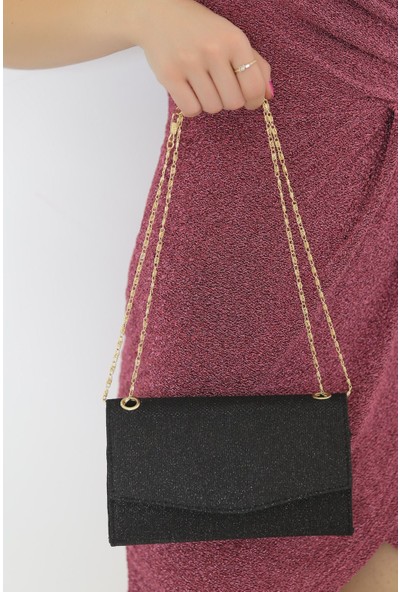 Karazona Kadın Simli Omuz Çantası Siyah KZ2-9216