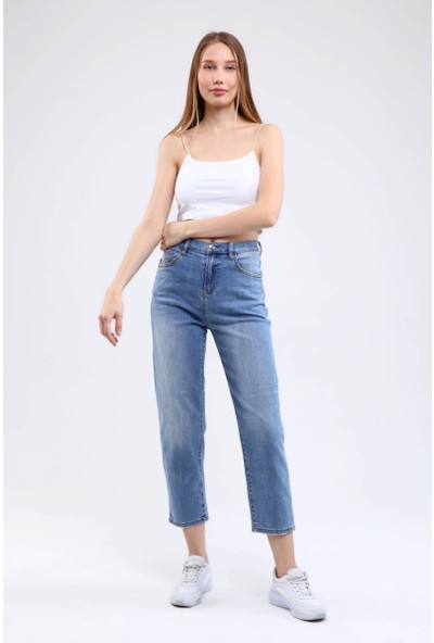 Pantolon Jean Taşlama Bol Kesim - Mavi