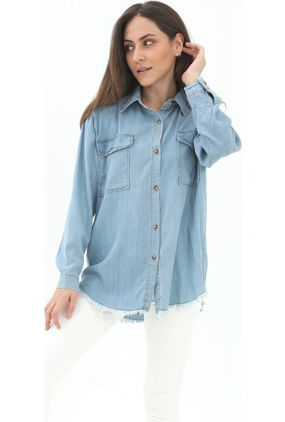 Vapur Eteği Püsküllü Kot Gömlek - Buzmavisi