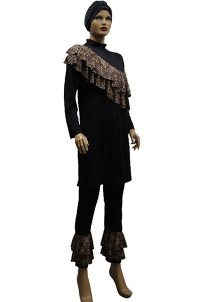 Kadın Giyim Hasema Siyah-Leopar Desenli Valonlu Tam Kapalı Tesettür Mayo Büyük Beden Seçenekli Kadın Giyim Hasema Siyah-Leopar Desenli Valonlu Tam Kapalı Tesettür Mayo Büyük Beden Seçenekli