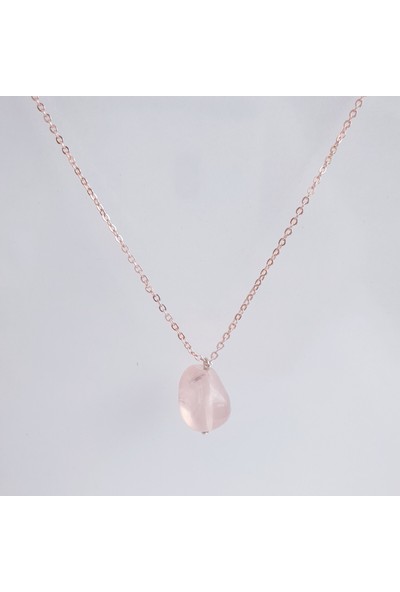 Kararmaz Zincirli Pembe Kuvars Doğal Taş Kolye