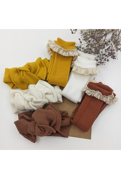 Minniekids Kız Bebek/çocuk Ribana Bandana ve Dantelli Çorap Seti Minniekids Kız Bebek/çocuk Ribana Bandana ve Dantelli Çorap Seti