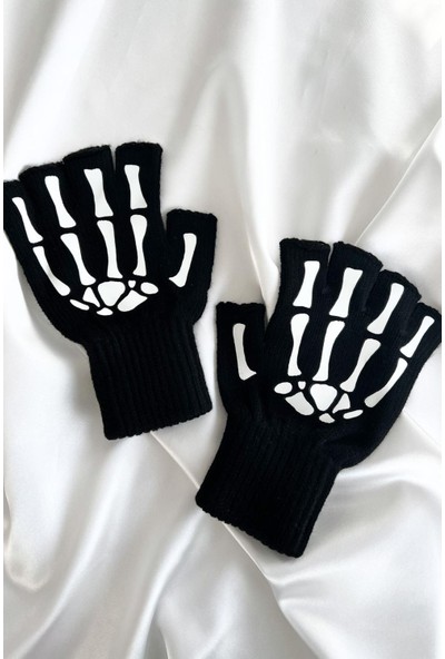 Dukkandesign Iskelet Desenli Kesik Eldiven