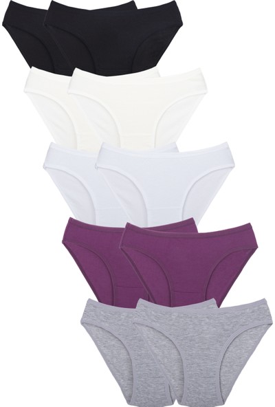 Humaone 10'lu Karma Kadın Bikini Külot 2siyah-2beyaz-2gri-2ekru-2mor Bk1-E5