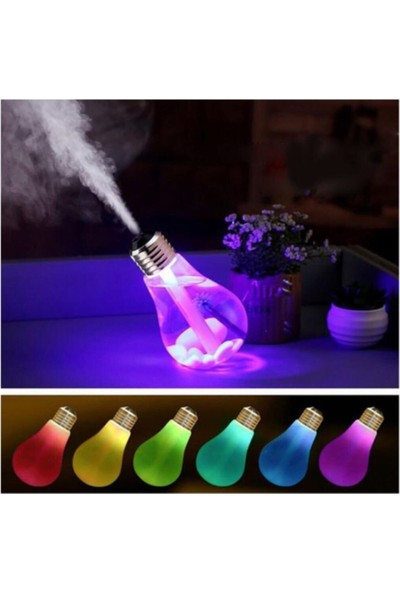 Pazariz MB Ampul Şekilli Oda/hava Nemlendirici USB Su Hazneli Sıcak Soğuk Buharlı 7 LED Işıklı Gece