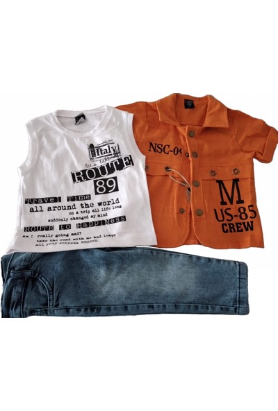 Canöz Bebe Ceketli Uzun Kot Pantolon 3lü Çocuk Alt Üst Takım