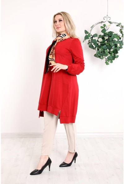 Misswhence Fularlı Tarz Tesettür Tunik Kırmızı