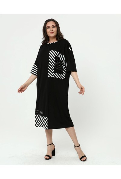 Kısmet Sepeti Kadın Büyük Beden Desenli Şık Penye Elbise