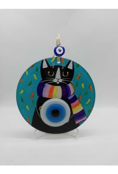 Denizin Ufku Nazarlıklı Afacan Kedi Tasarım El Yapımı Cam Duvar Süsü 16x16 Cm Denizin Ufku Nazarlıklı Afacan Kedi Tasarım El Yapımı Cam Duvar Süsü 16x16 Cm