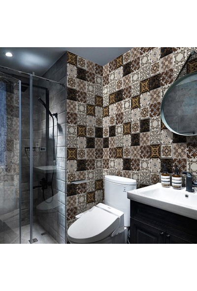 Bilu Kendinden Yapışkanlı Çini Sanatı Duvar Çıkartması - Kahverengi (Yurt Dışından)