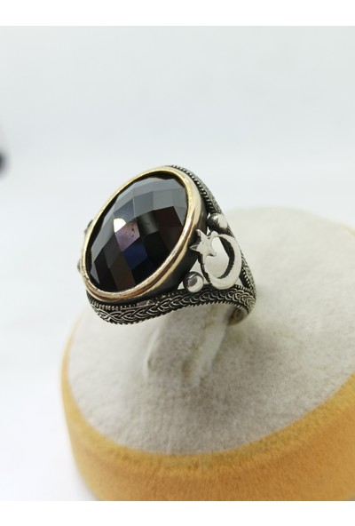 Firuze Gümüş Ayyıldız'lı Siyah Taşlı Gümüş Erkek YÜZÜK27