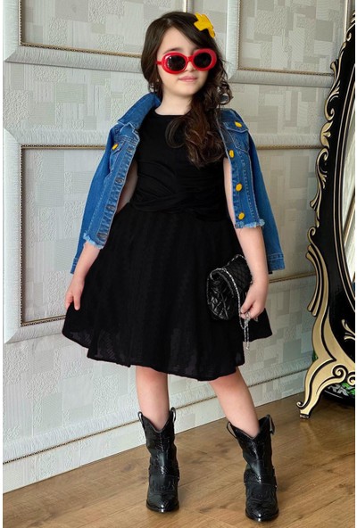 Riccotarz Kız Çocuk Beli Lastikli Kabarık Kat Kat Tüllü Siyah Etek