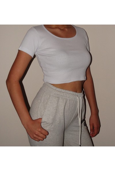 Fitilli Kısa Kollu Crop Kadın
