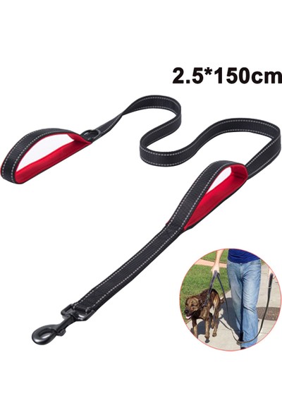 Köpek Tasması Ağır Hizmet Çift Saplı Kurşun(1.5m Siyah Kırmızı)