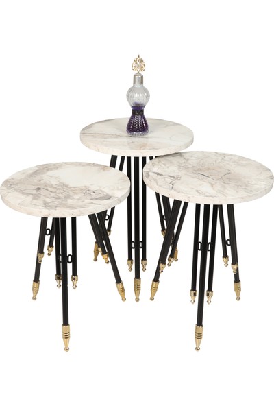 Vetro Zigon Sehpa Beyaz Mermer Desen