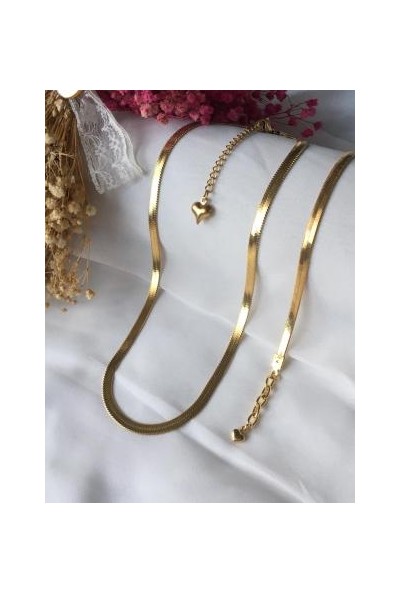 Olse Italyan Yassı Ezme Kolye ve Bileklik Set Bayan Altın Kaplama Olse Italyan Yassı Ezme Kolye ve Bileklik Set Bayan Altın Kaplama