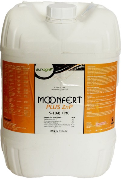 Moonfert Plus Znp 5-18-0+Me Fosforlu Sıvı Gübre Çözeltisi 20 Lt