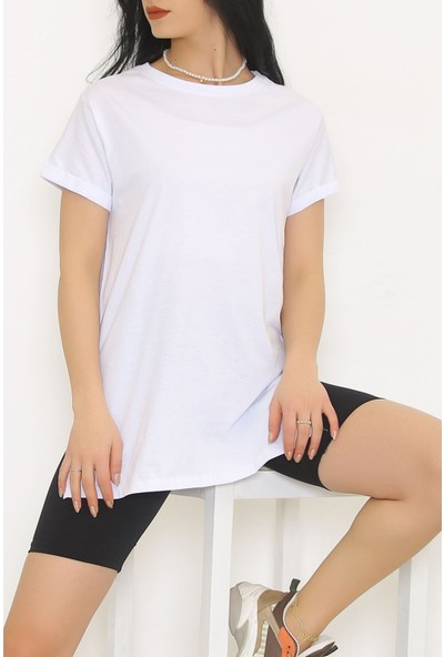 Modaymış Yırtmaçlı Tişört Beyaz - 2546.105.