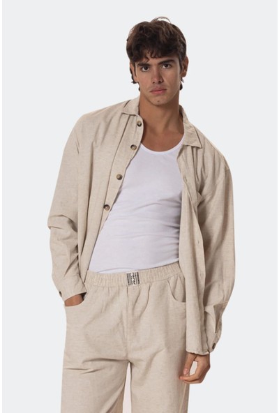 Giesto Oversıze Tek Cepli Keten Gömlek