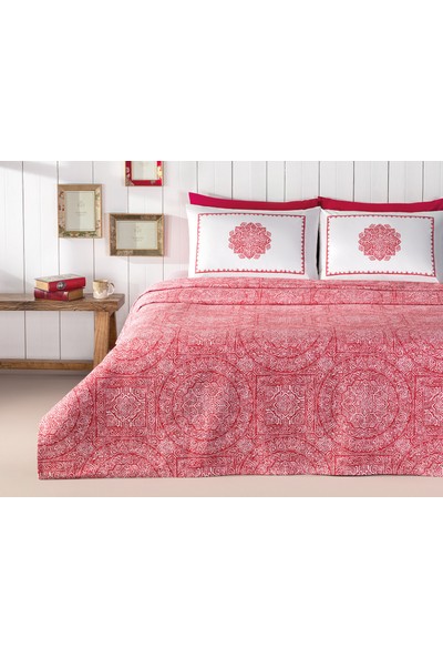 Madame Coco Fanya Tek Kişilik Baskılı Pike Takımı - Kırmızı