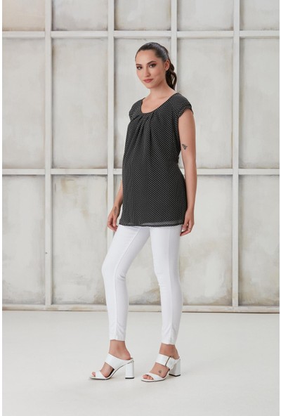 Işşıl B9922-MINI Puan Pileli Yaka Hamile Şifon Bluz