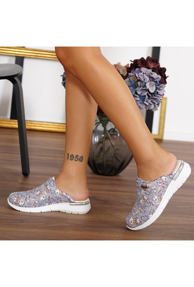 Nur Ortope-di Gri Ayıcık Desenli Comfort Taban Terlik