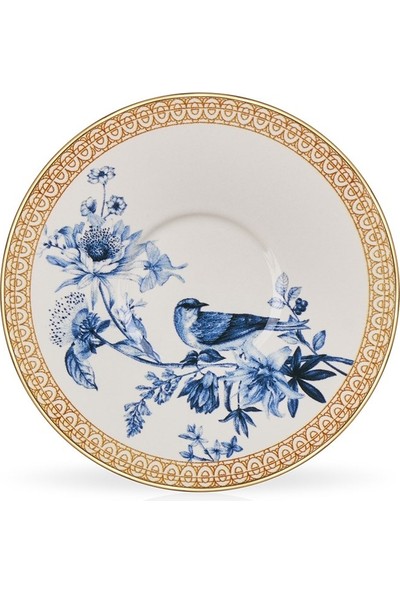 Glore Mavi Kuş Altın Yaldızlı Seramik Çay Tabağı Takımı