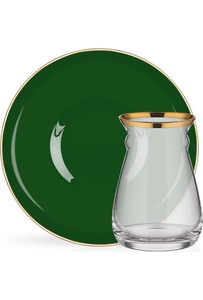 Glore Solid Yeşil Altın Yaldızlı Cam Çay Takımı