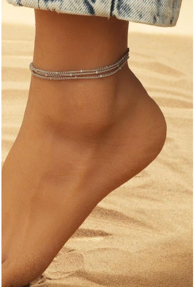 Bahels Gümüş Zincirli Çoklu Halhal