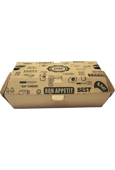 Prigo 19x11x7 cm Esmer Baskılı Hamburger Kutusu Burger Time 400 Adet