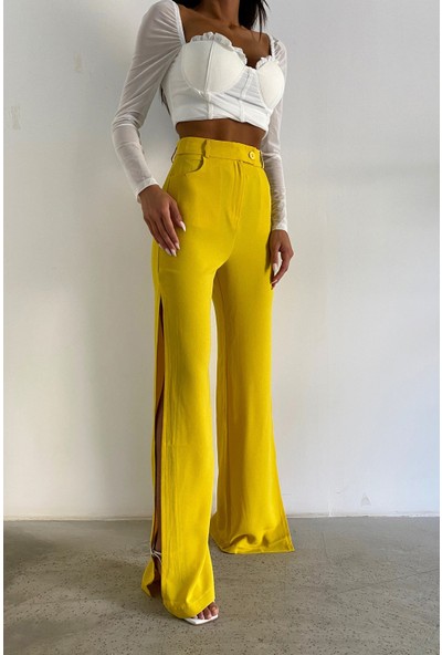 MyLove Yırtmaçlı Kumaş Pantolon Yağ Yeşili MyLove Yırtmaçlı Kumaş Pantolon Yağ Yeşili