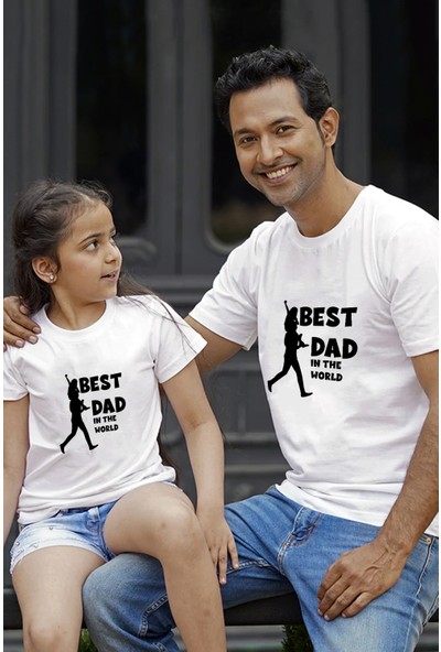 Coutoo Best Dad In The World Baskılı Baba Kız Kombin Tişört Coutoo Best Dad In The World Baskılı Baba Kız Kombin Tişört