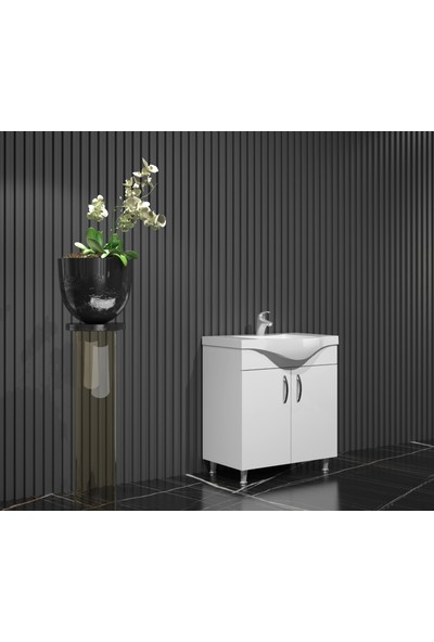 Özceden Yıldız Banyo Dolabı 80 cm Ayaklı Beyaz Mdf Alt Modül ve Lavabo Özceden Yıldız Banyo Dolabı 80 cm Ayaklı Beyaz Mdf Alt Modül ve Lavabo