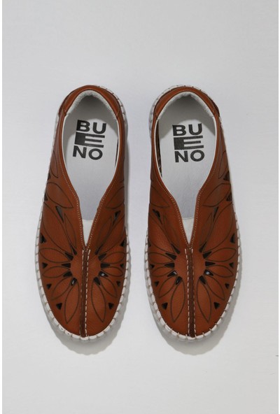 Bueno Shoes Taba Açık Flotter Deri Kadın Düz Babet