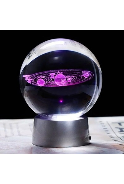 3D Işıklı Gezegen Cam Küre