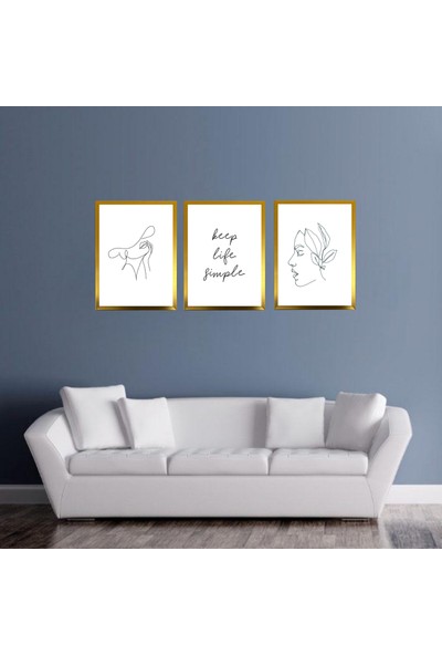 Lilia Home 34X44 cm 3lü One Line Art Posterli Çerçeve Seti Lilia Home 34X44 cm 3lü One Line Art Posterli Çerçeve Seti