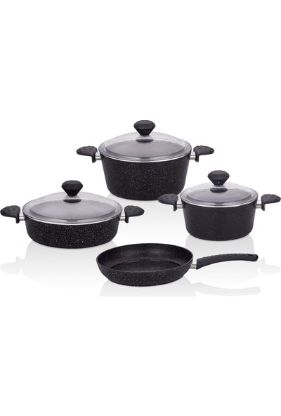 Taç Stone 7 Prç Granit Tencere Seti Siyah