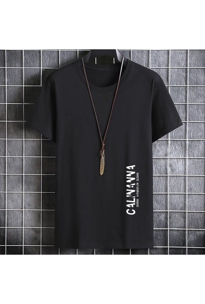 Docces Calinanna Erkek Siyah Baskılı Bisiklet Yaka Oversize T-Shirt