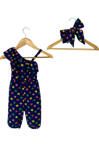 Look Kids Yıldız Desenli Lacivert Bandanalı Şortlu Kız Tulum