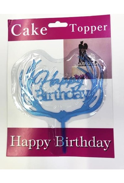 Nusrat Bilişim Happy Birthday Yazılı Dallı Pasta Kek Çubuğu Mavi Renk