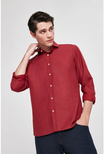 Twn Slim Fit Kırmızı Baskılı Gömlek